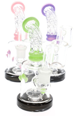 5.5" Mini Twisted Glass on Glass Reverse Neon Dab Rig with Showerhead ...
