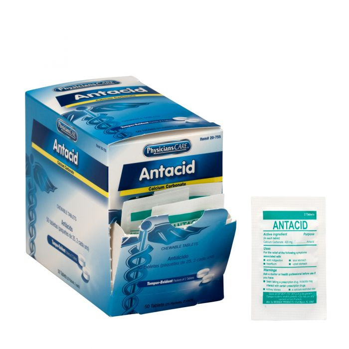 First Aid Only 20-755 PhysiciansCare Antacid Tablet - 25 Pack | Western ...