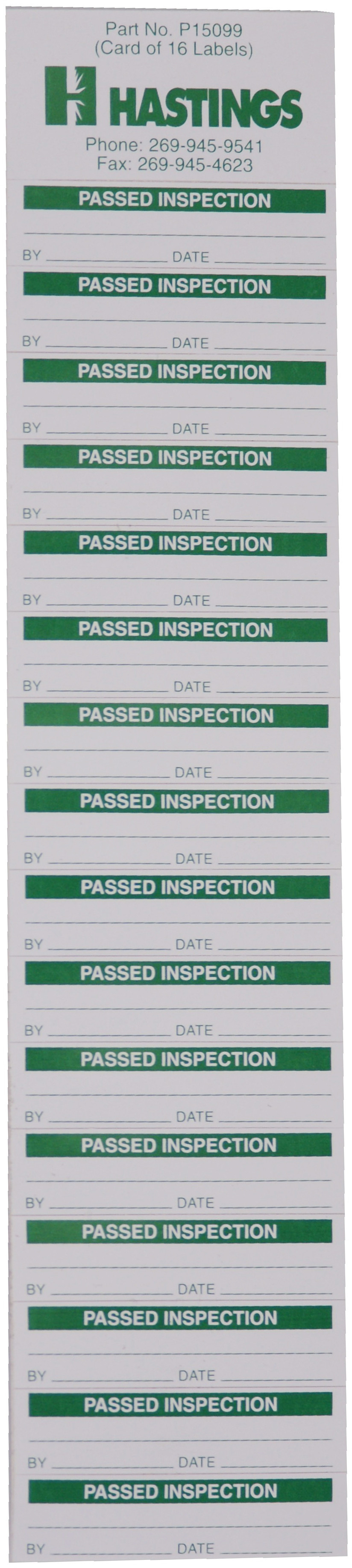 Hastings P15099 Pressure Sensitive Inspection Test Label - 16/Peel Off ...
