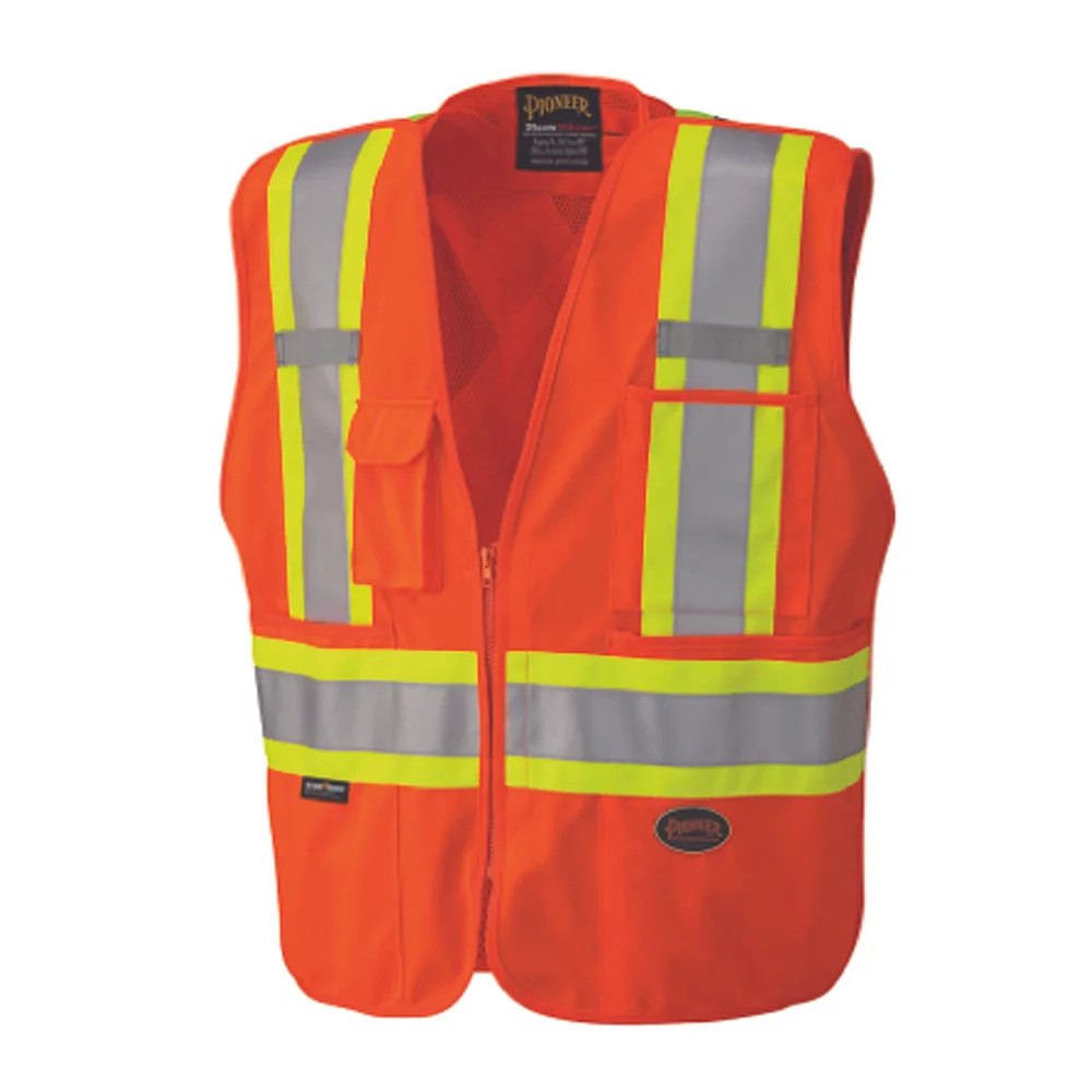 SureWerx Pioneer Tricot Polyester Zip-Up Snap Break Away Safety Vest - Each - Western Safety