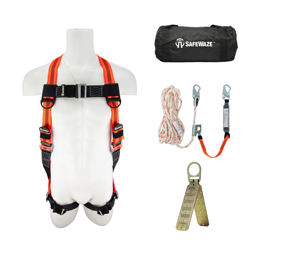 SAFEWAZE FS-ROOF-E-BAG Basic Roofer's Fall Protection Harness Kit ...