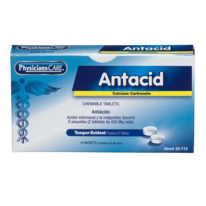 First Aid Only 20-712 PhysiciansCare Antacid Tablet - 6x2/Box - Western ...