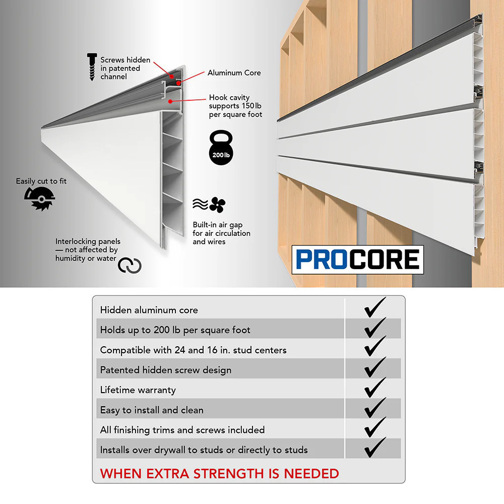 Proslat 4 ft. x 8 ft. PROCORE PVC Slatwall - Gray