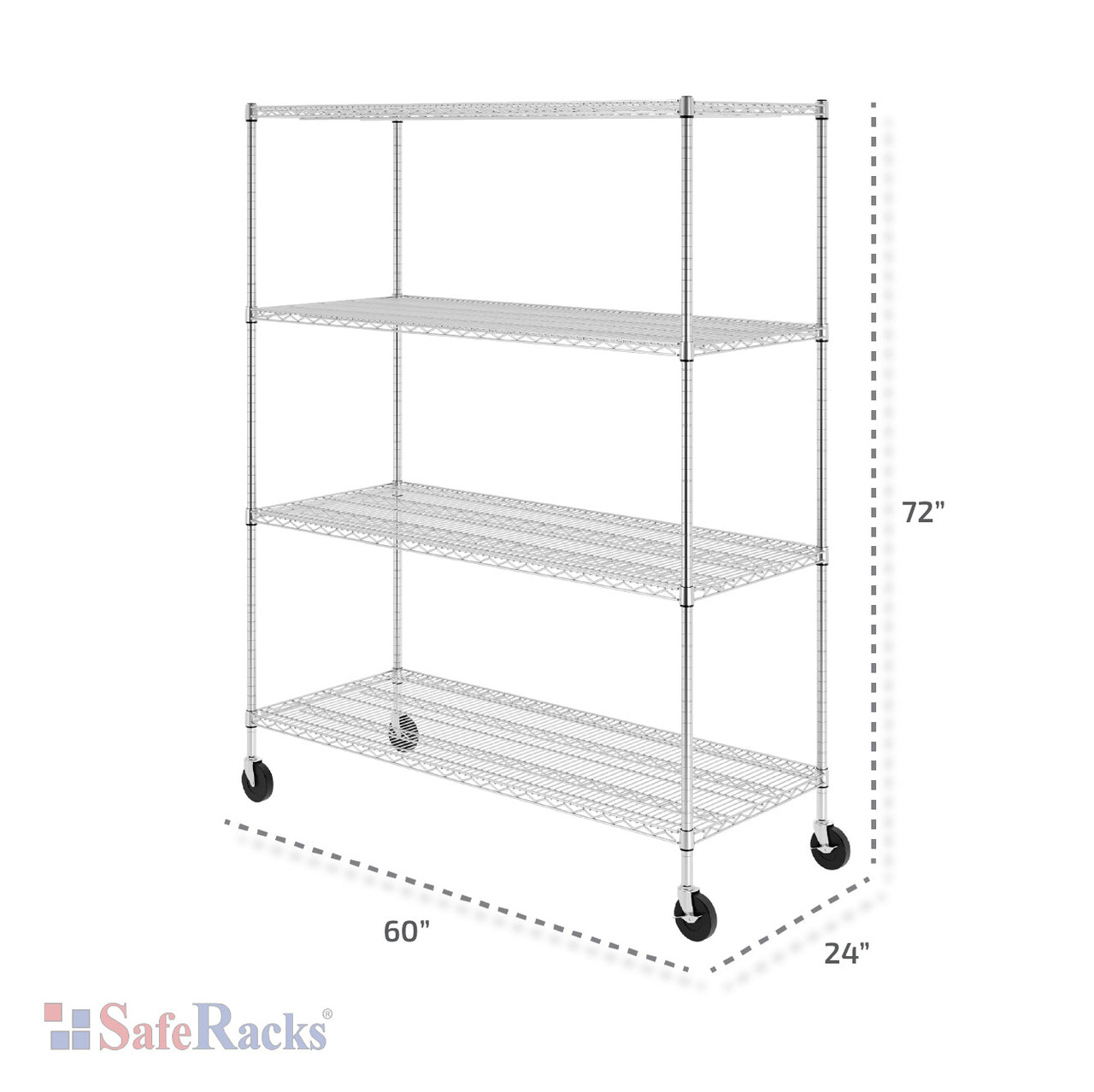 SafeRacks 72"H x 60"W x 24"D 4-Tier NSF Wire Shelving