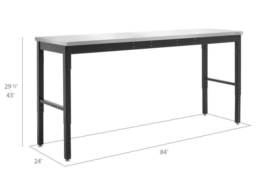 NewAge Pro Series 84" Adjustable Height Stainless Steel Workbench - Black