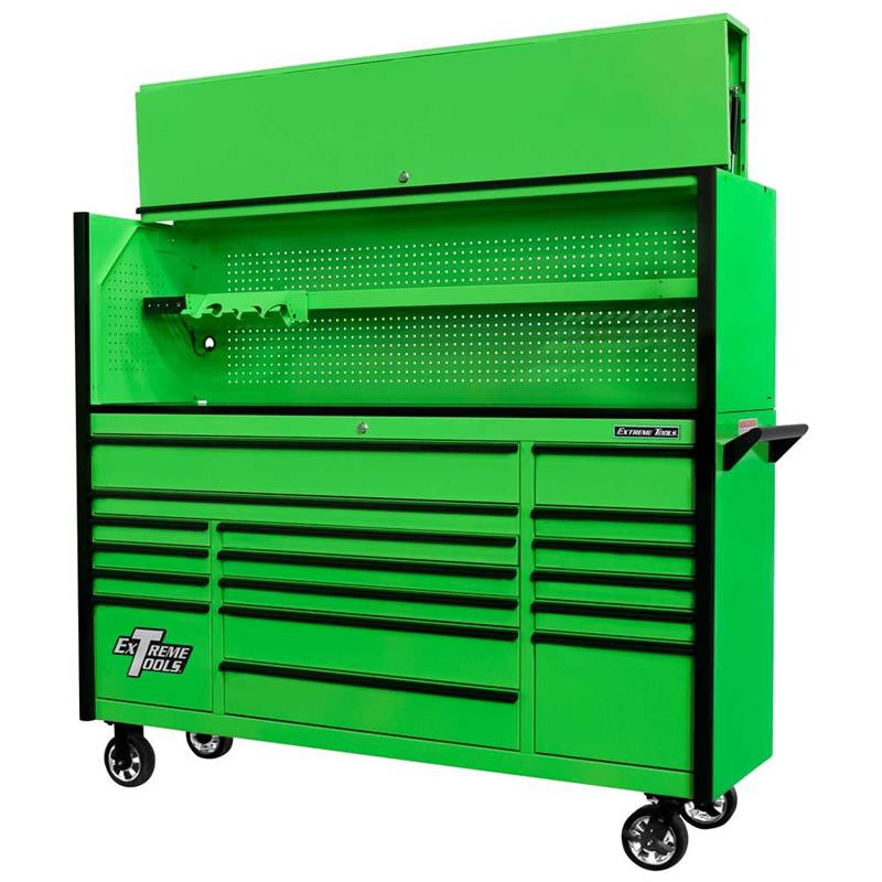 Extreme Tools 72" DX Series 17-Drawer Roller Cabinet w/Hutch - Green