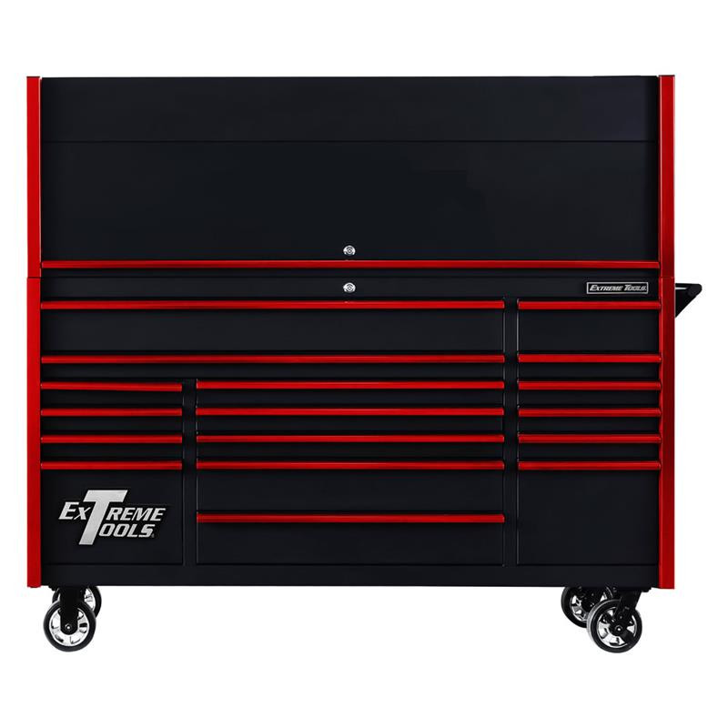 Extreme Tools 72" DX Series 17-Drawer Roller Cabinet w/Hutch - Black w ...