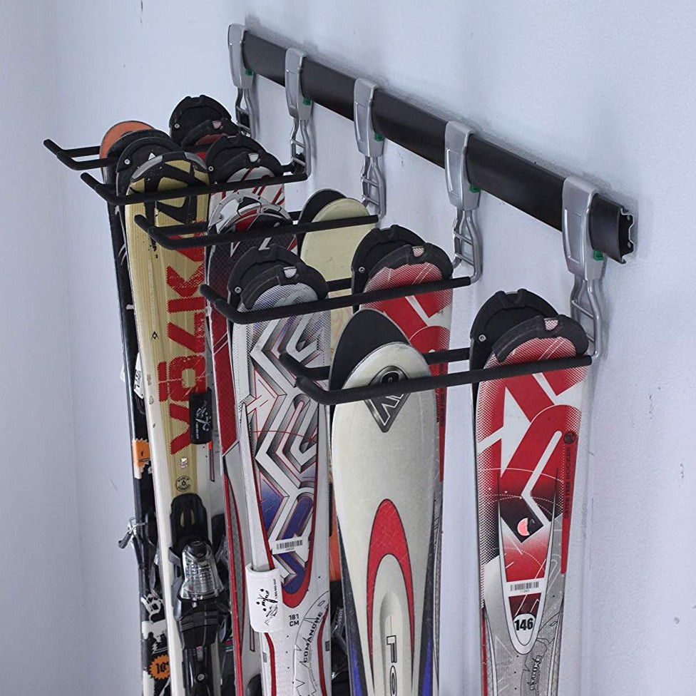 SafeRacks Wall Mounted Ski/Snowboard Storage Rack (5-Hooks)