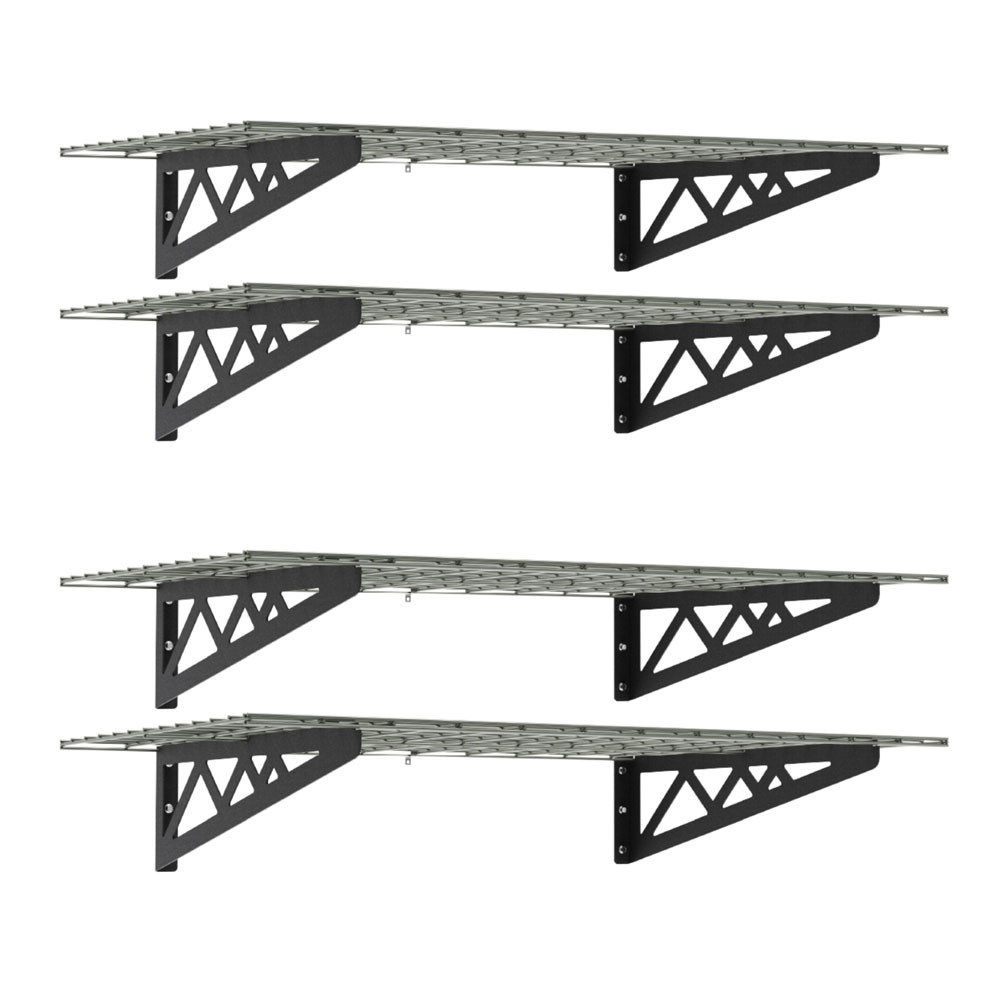 Saferacks 24" x 48" Wall Shelves Combo (4-Pack with Hooks) - Hammertone