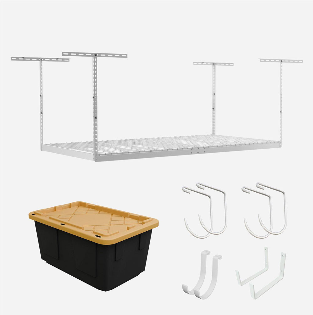 SafeRacks 4' x 8' Overhead Garage Storage Bundle w/ 5 Bins (Yellow)