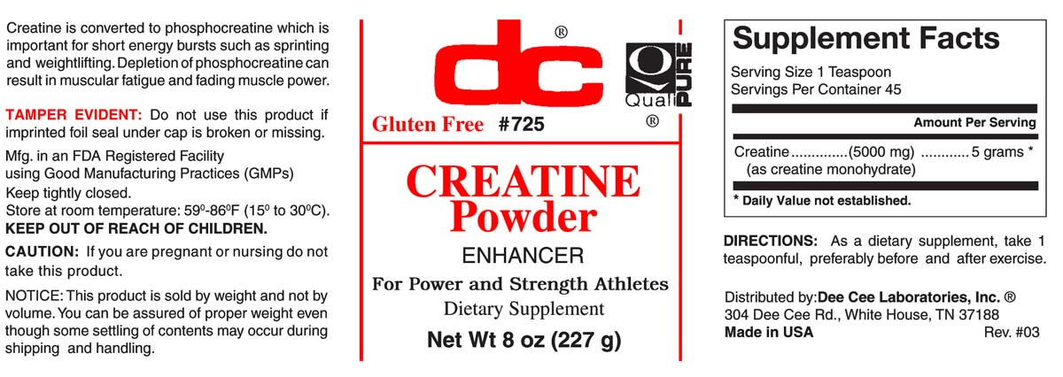 Creatine Powder 5,000 Mg (5 Grams) Per Teaspoon - Dee Cee Labs