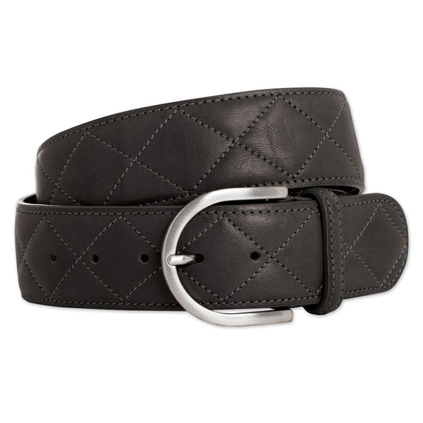 The Tailored Sportsman Quilted Leather 'C" Belt, Black/Silver Buckle