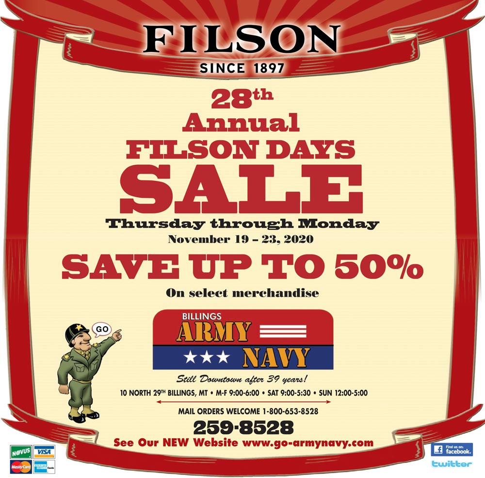 28th Annual Filson Days Sale - Billings Army Navy Surplus Store