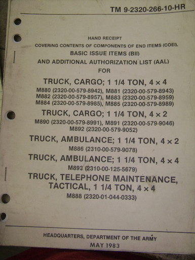 Cargo Truck/Ambulance Hand Receipt - Billings Army Navy Surplus Store