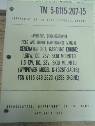 US. Army TM 5-6115-267-15 Generator Set Manual - Billings Army Navy ...