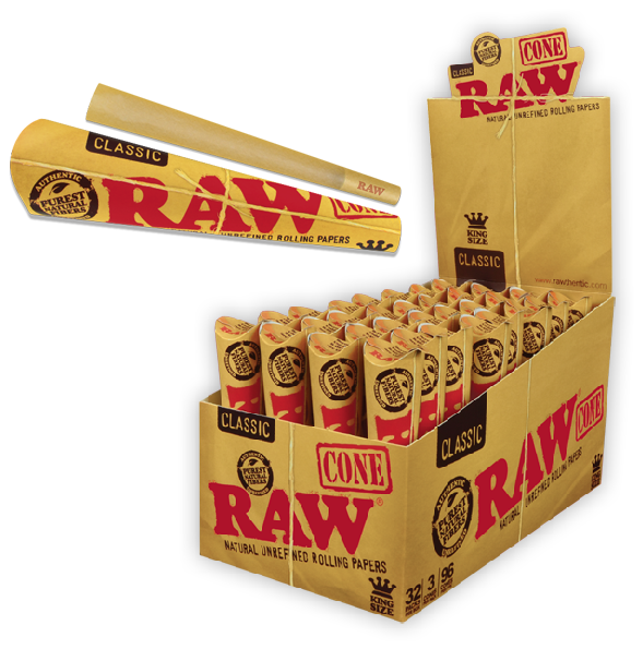 RAW Classic Cones King Size 32pk - 3 Per Pack - The Cloud Supply