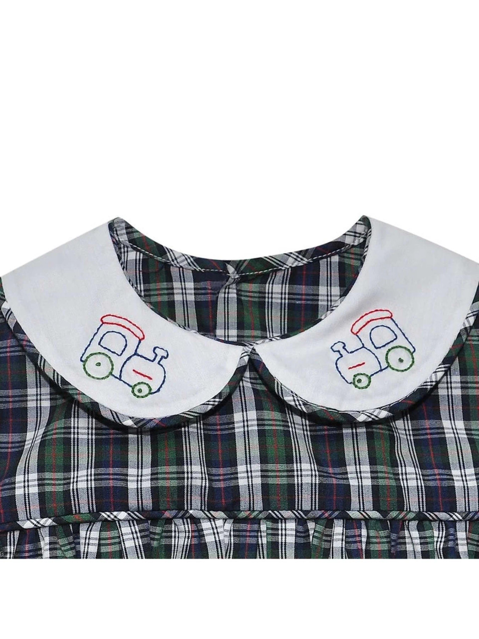 Navy plaid sawyer boy bubble train - klassy kids