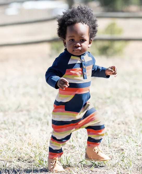 Desert Horizon Stripe Henley Full Length Romper - klassy kids