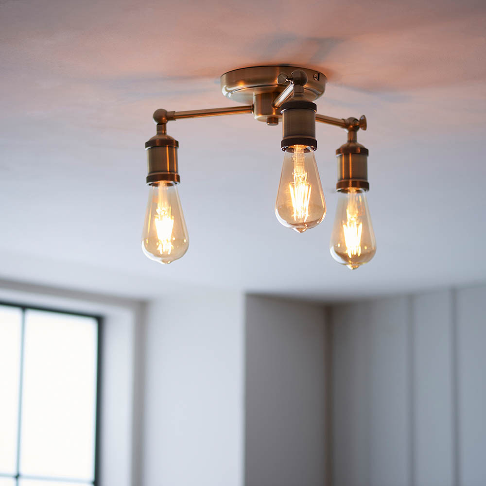 Hal 3 Light Antique Brass with Adjustable Heads Semi Flush Ceiling Light