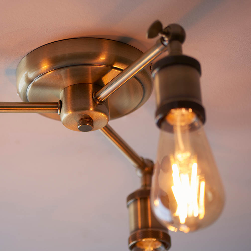 Hal 3 Light Antique Brass with Adjustable Heads Semi Flush Ceiling Light