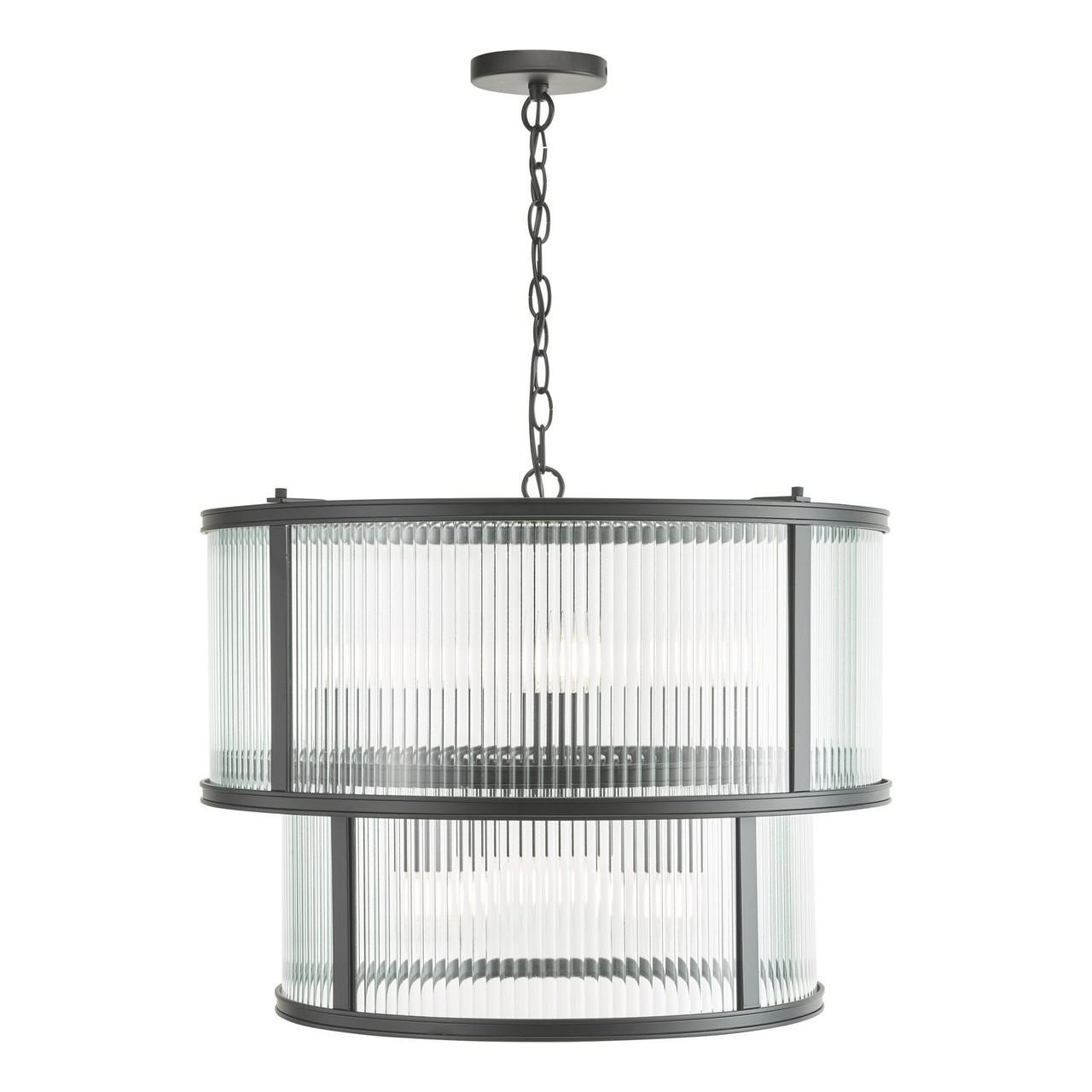 Bianka 3 Light Matt Black with Ribbed Glass Diffuser Pendant Light