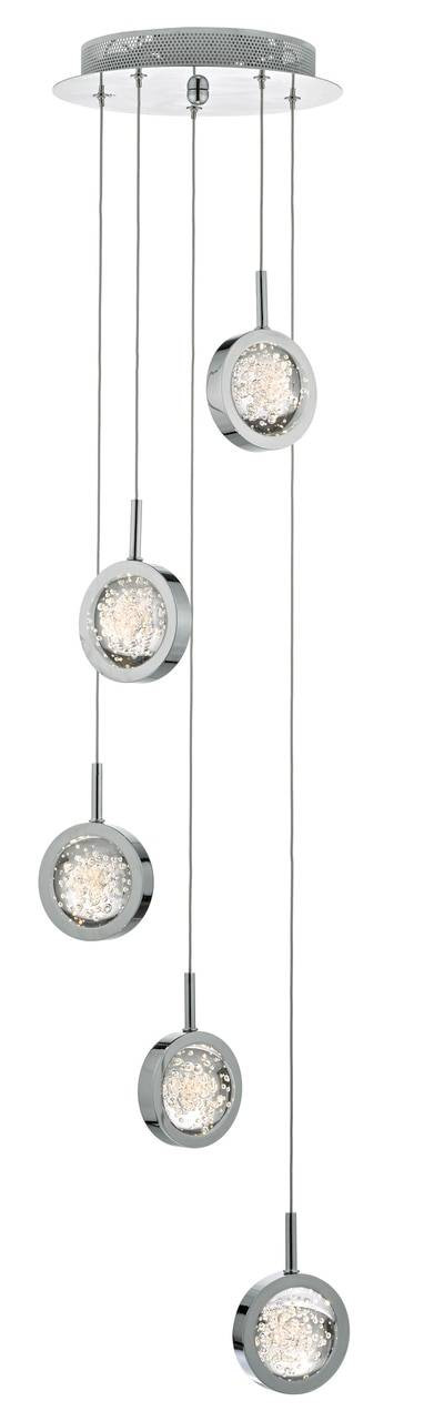 Mira 6 Light Polished Chrome with Iridised Glass Cluster Pendant
