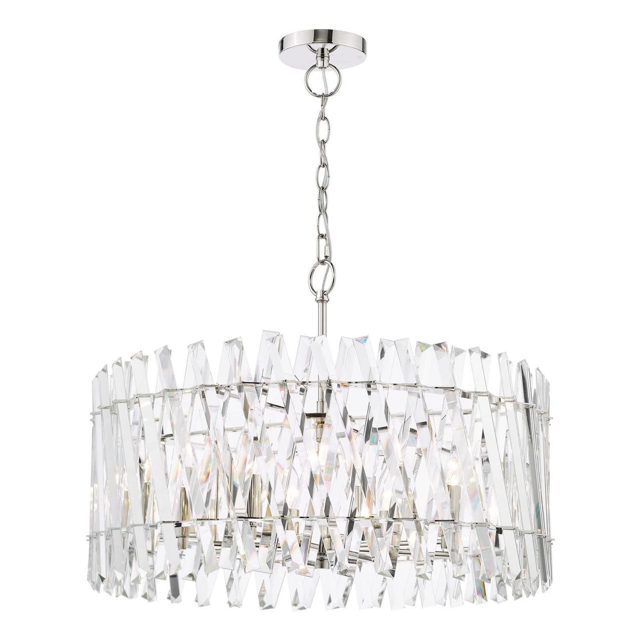 Entwine 6 Light Polished Nickel and Crystal Diffuser Pendant Light