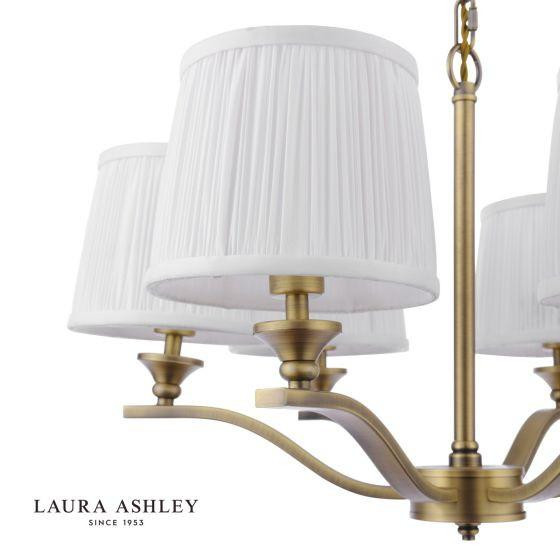 Hemsley 6 Light Matt Antique Brass with White Shade Chandelier