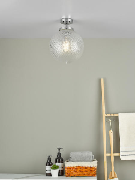 Wayne Polished Chrome and Glass IP44 Semi-Flush Ceiling Light