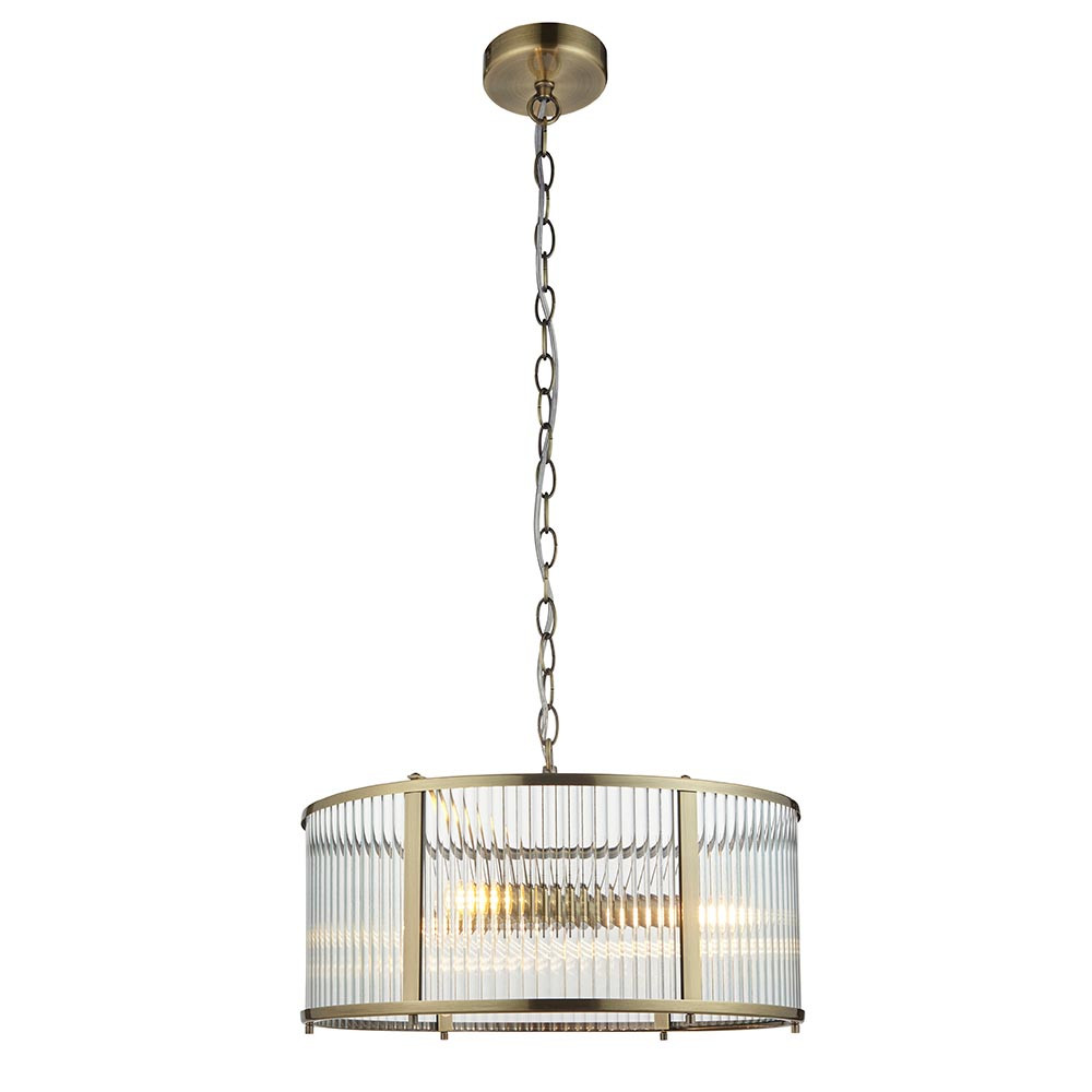 Ridgeton 3 Light Antique Brass with Clear Ribbed Diffuser Pendant Light