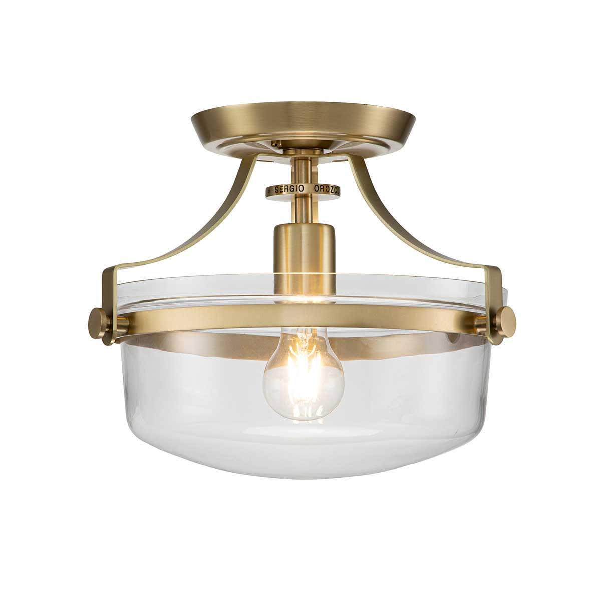 Penn Station Brushed Brass Semi Flush Ceiling Light