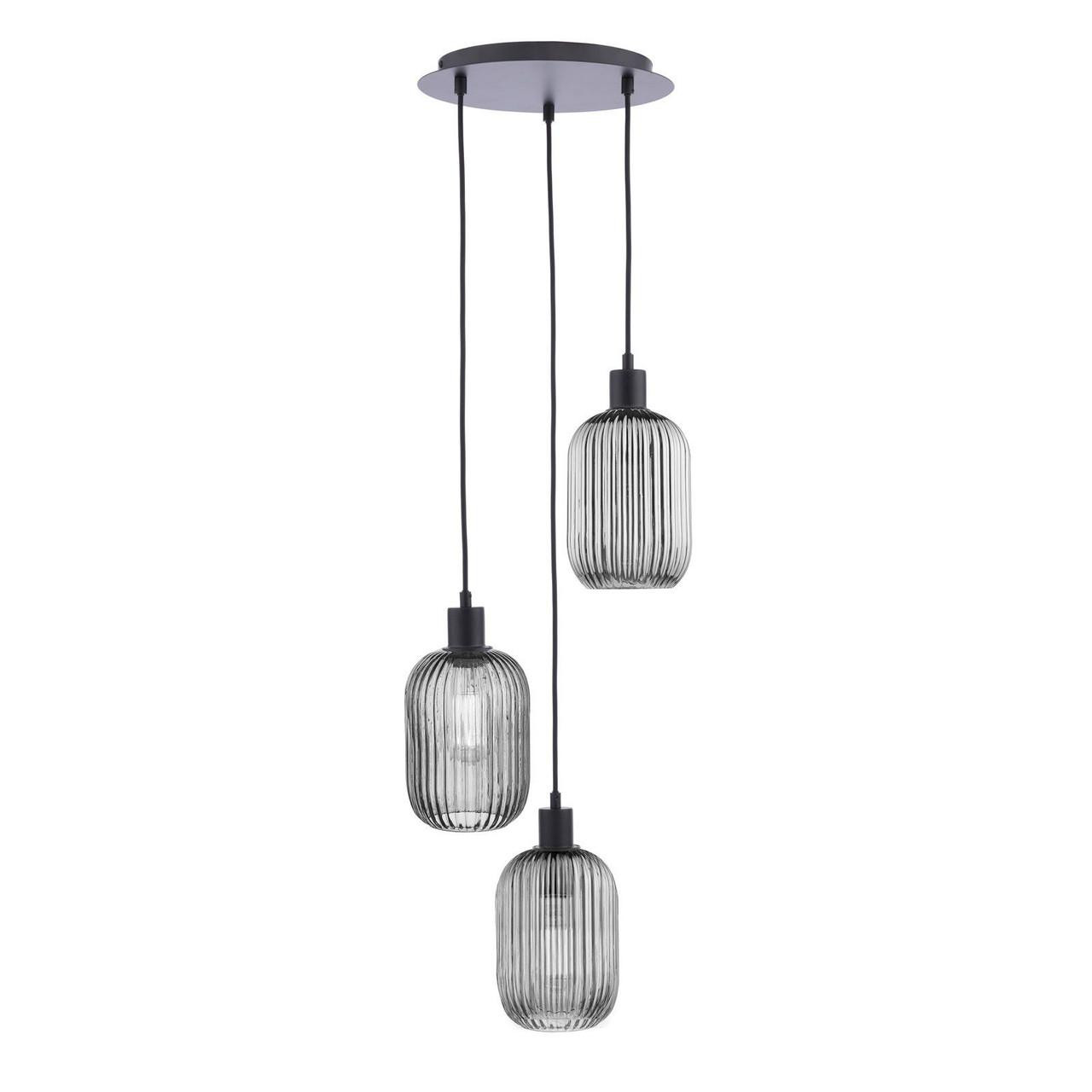 Accessories 3 Light Matt Black with Smoked Ribbed Diffusers Cluster ...