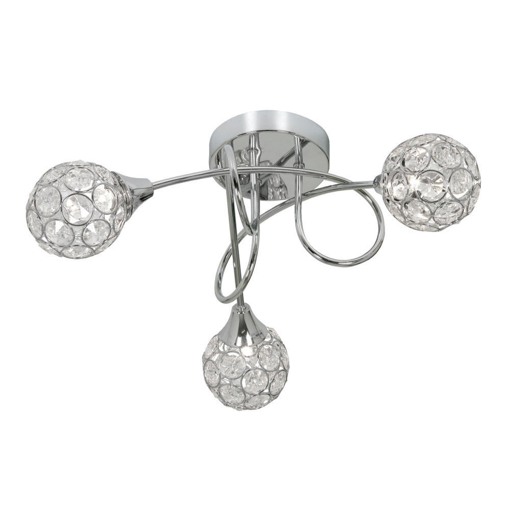 Lana 3 Light Brass with Crystal Semi Flush Ceiling Light