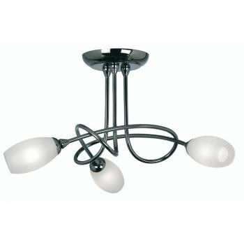 Tara 5 Light Mirror Black with Opal Glass Diffuser Semi Flush Ceiling Light