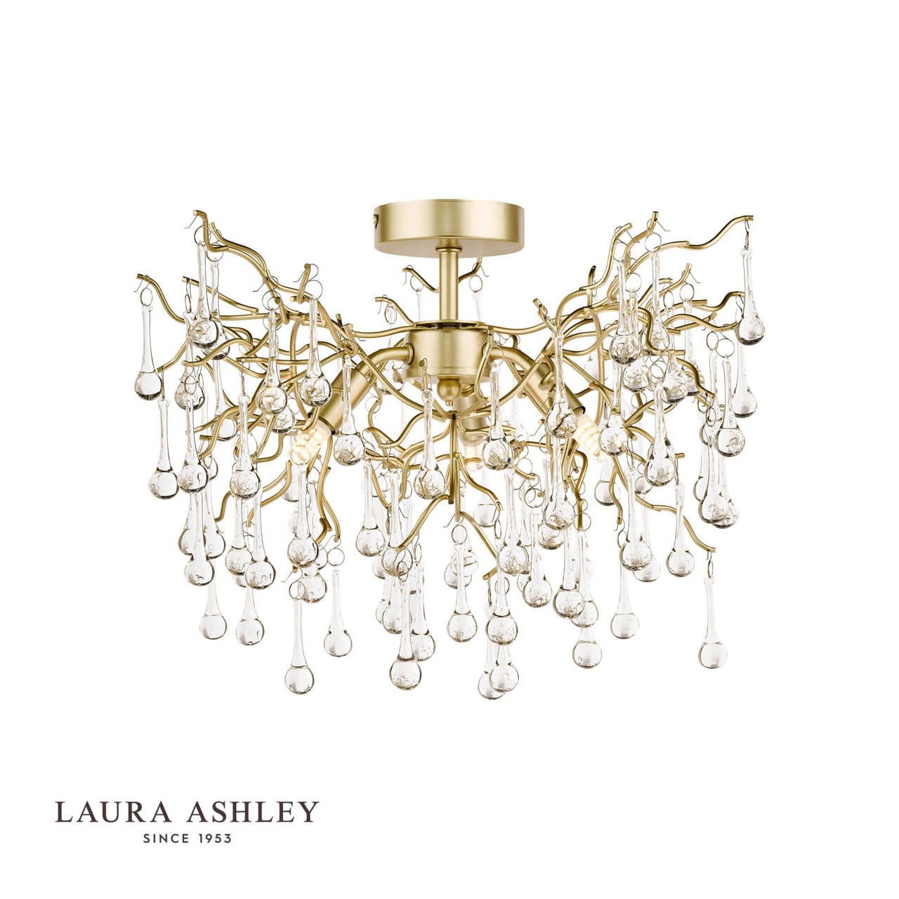 Willow 3 Light Champagne & Crystal Semi Flush Ceiling Light