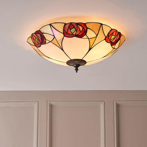Ingram 2 Light Dark Bronze Tiffany Flush Ceiling Light