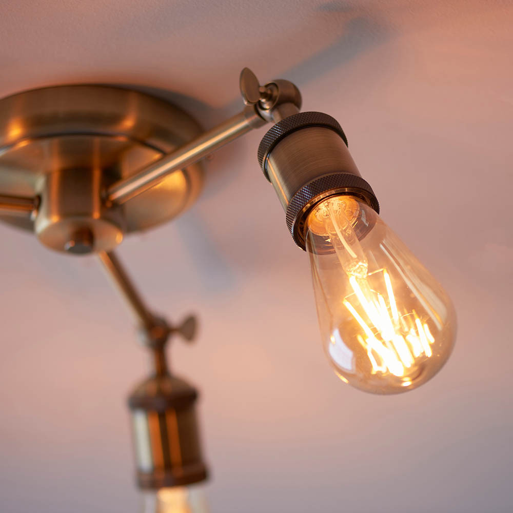 Hal 3 Light Antique Brass with Adjustable Heads Semi Flush Ceiling Light
