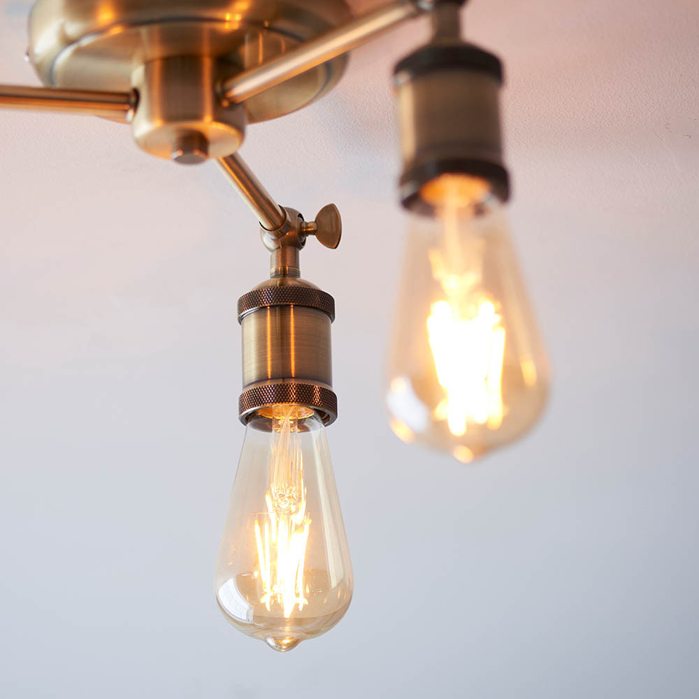 Hal 3 Light Antique Brass with Adjustable Heads Semi Flush Ceiling Light