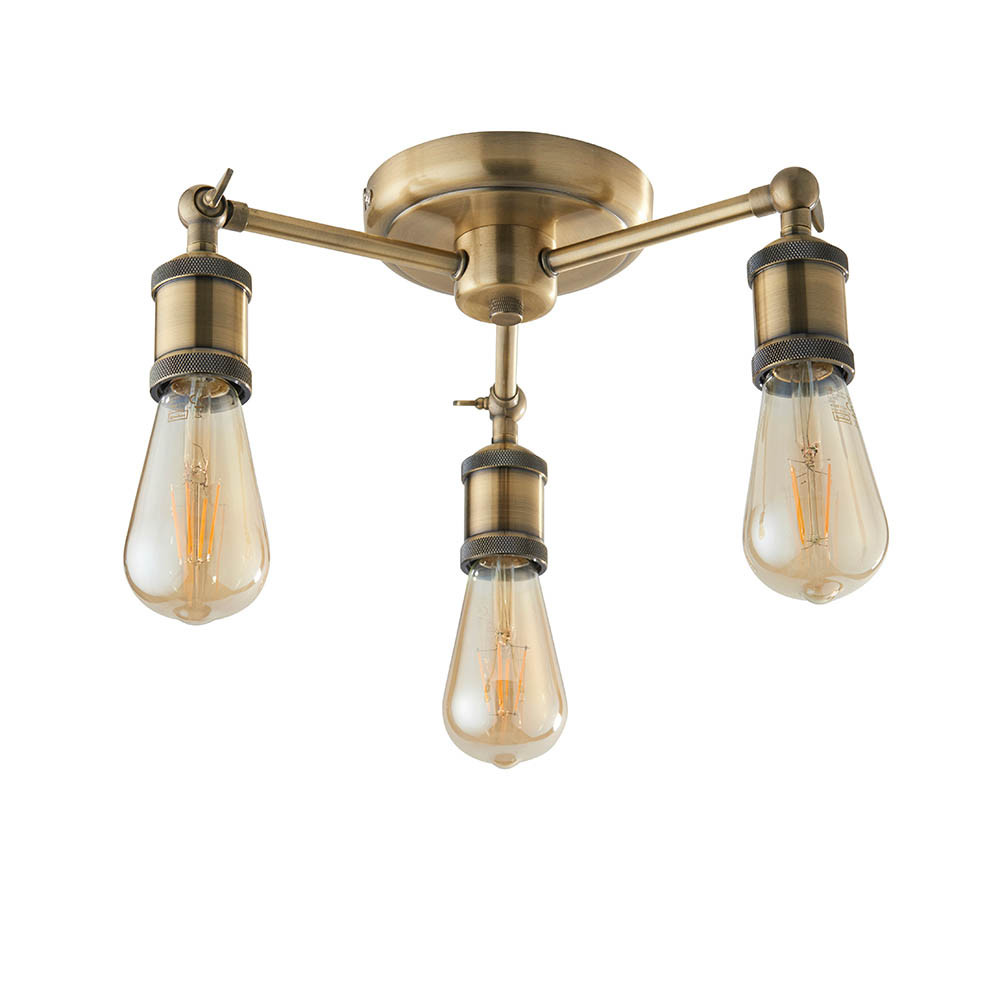 Hal 3 Light Antique Brass with Adjustable Heads Semi Flush Ceiling Light