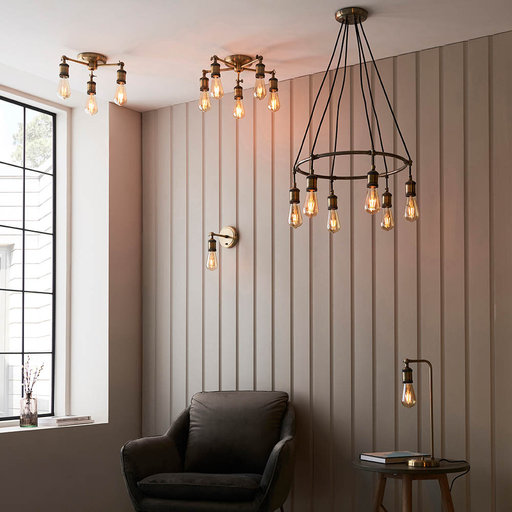 Hal 3 Light Antique Brass with Adjustable Heads Semi Flush Ceiling Light