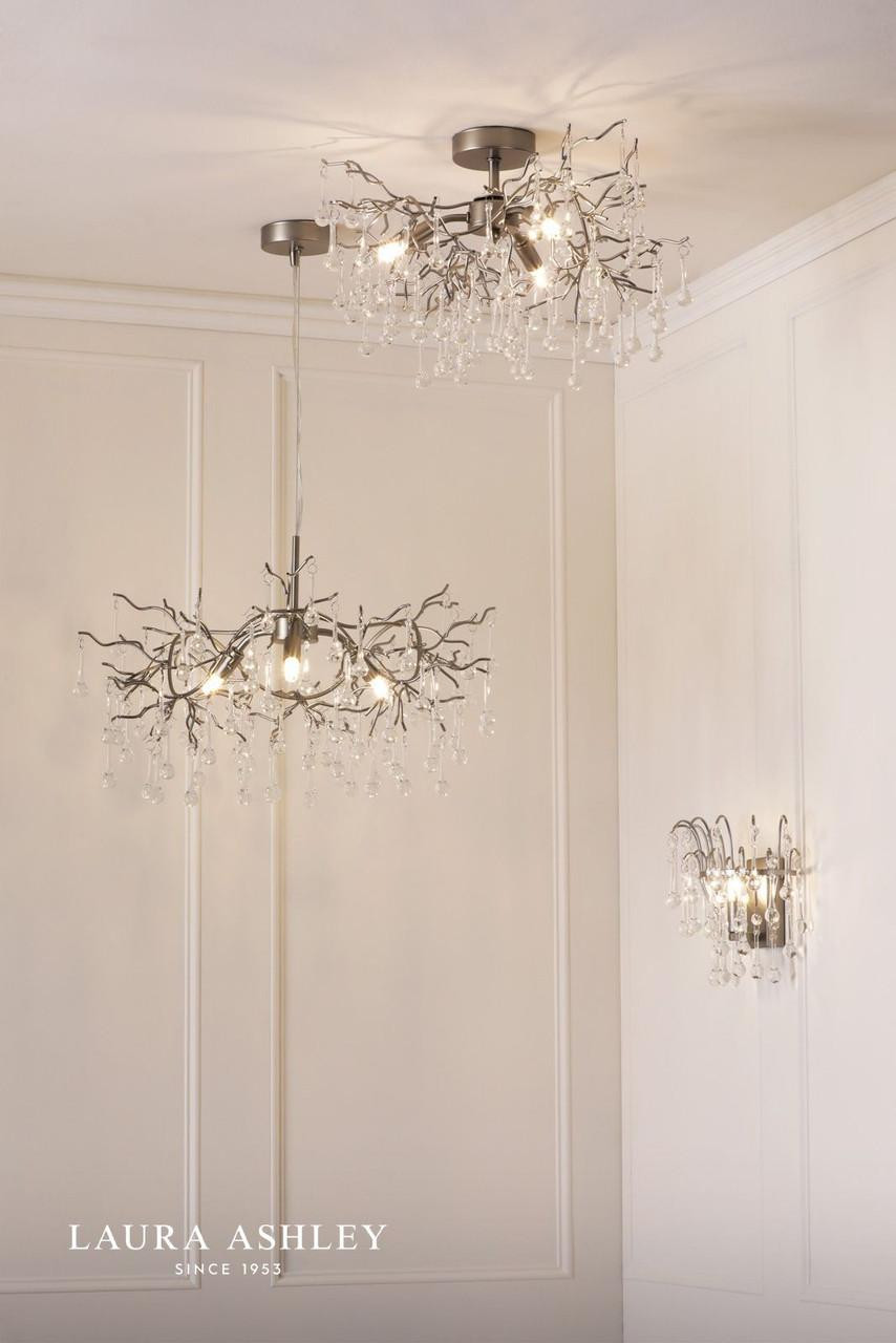 Willow 3 Light Satin Pewter with Crystal Semi Flush Ceiling Light