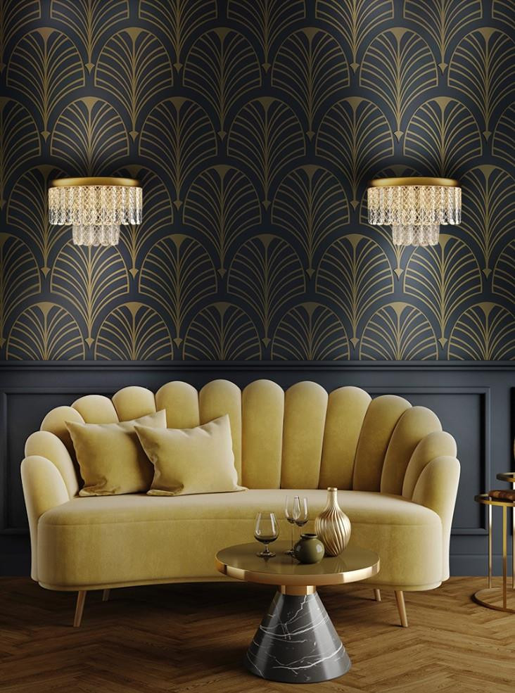 Victoria 2 Light Gold with Crystal Scalloped Diffuser LED Wall Light