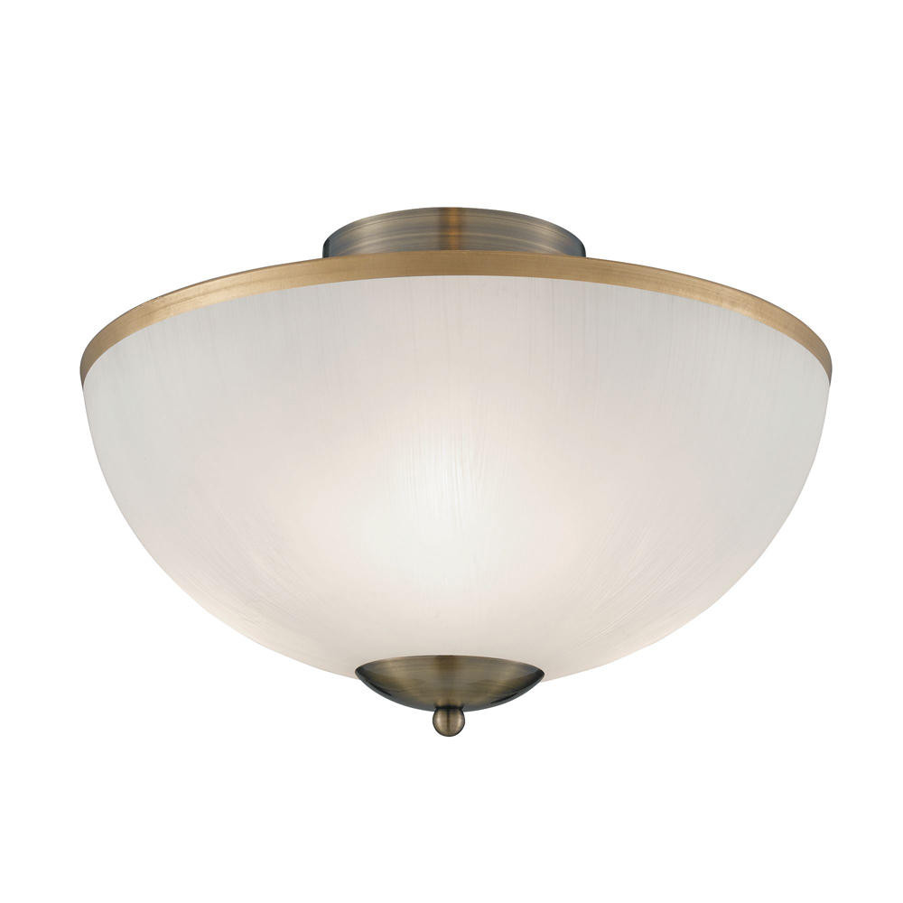 Welles 3 Light Antique Brass with Opal Glass Semi-Flush Ceiling Light
