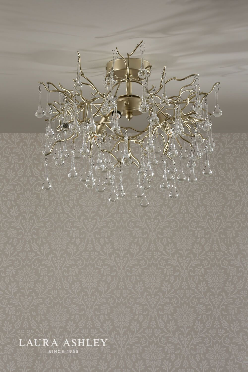 Willow 3 Light Champagne & Crystal Semi Flush Ceiling Light