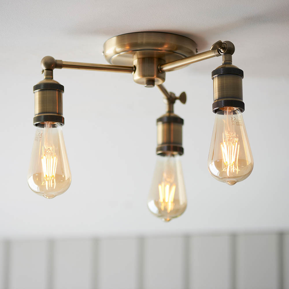 Hal 3 Light Antique Brass with Adjustable Heads Semi Flush Ceiling Light