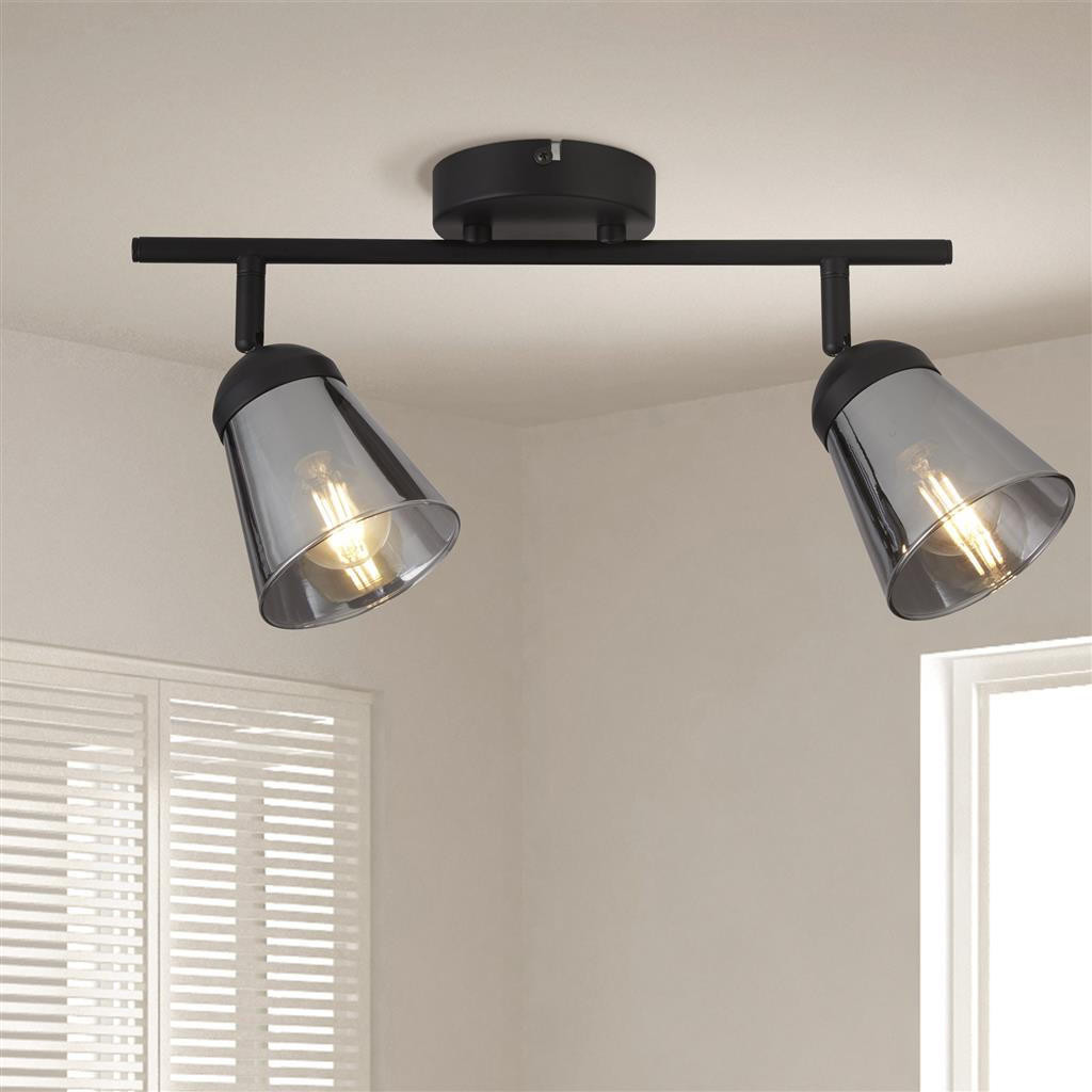 Mega 2 Light Black with Adjustable Smoked Glass Ceiling Spotlight