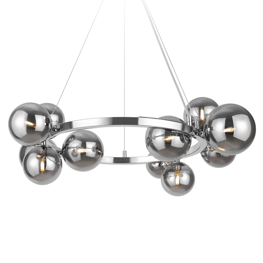 Dallas 11 Light Chrome with Smoke Glass Diffusers Pendant Light