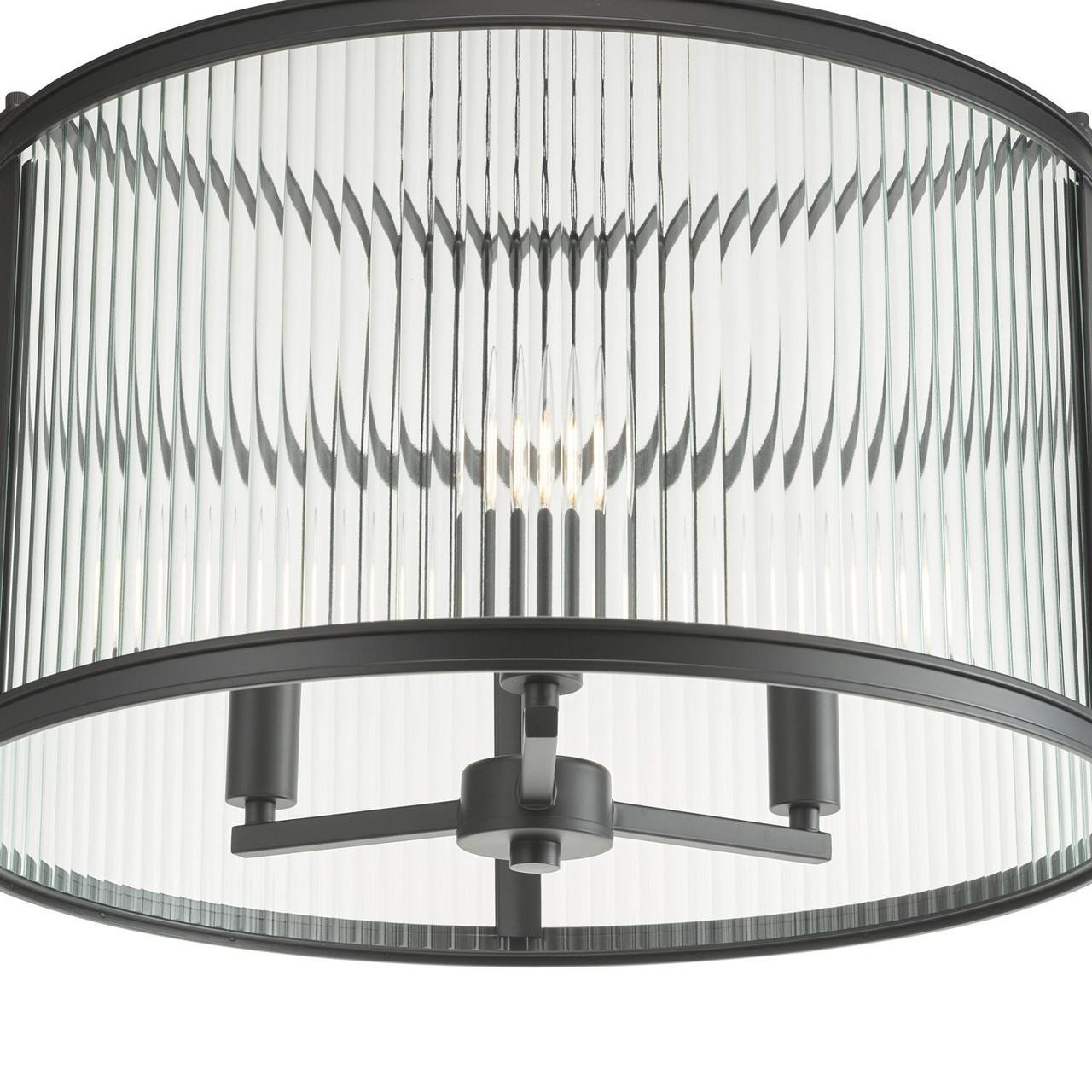 Bianka 3 Light Matt Black with Ribbed Glass Diffuser Pendant Light