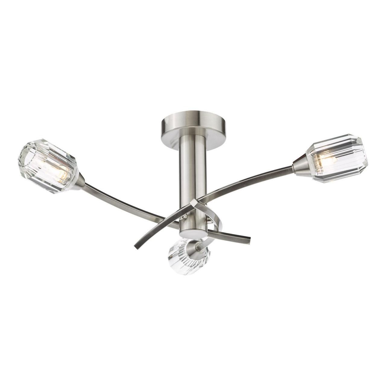 Lana 3 Light Brass with Crystal Semi Flush Ceiling Light