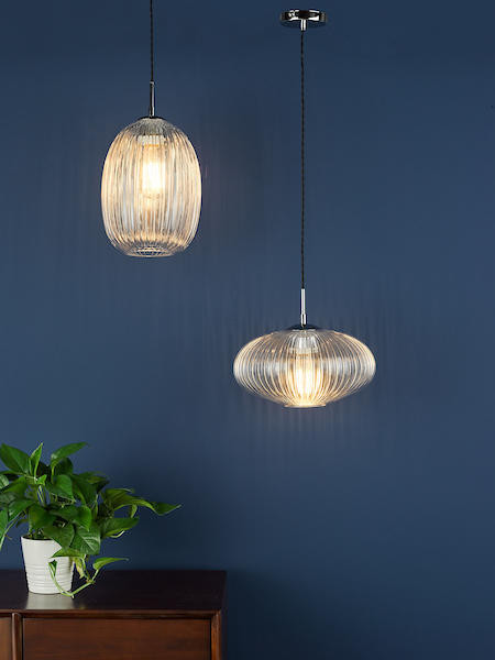 Edmond Polished Chrome and Ribbed Glass Pendant Light